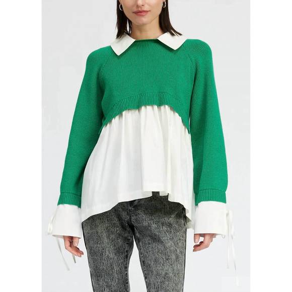 Jacqui E | Tops | New Jacquie The Label Hailley Mixed Media Top In Kale ...